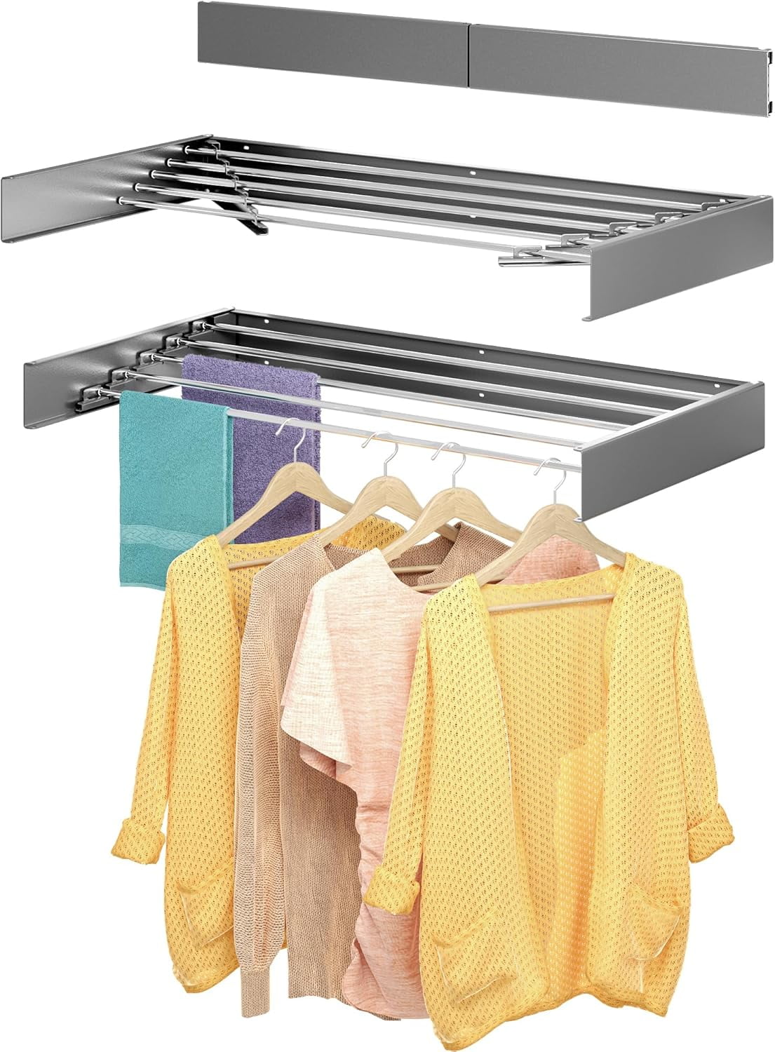 Wall Mounted Drying Rack, 40 "Wide, 16.5 Linear Ft, 5 Aluminum Rods, 60 ...