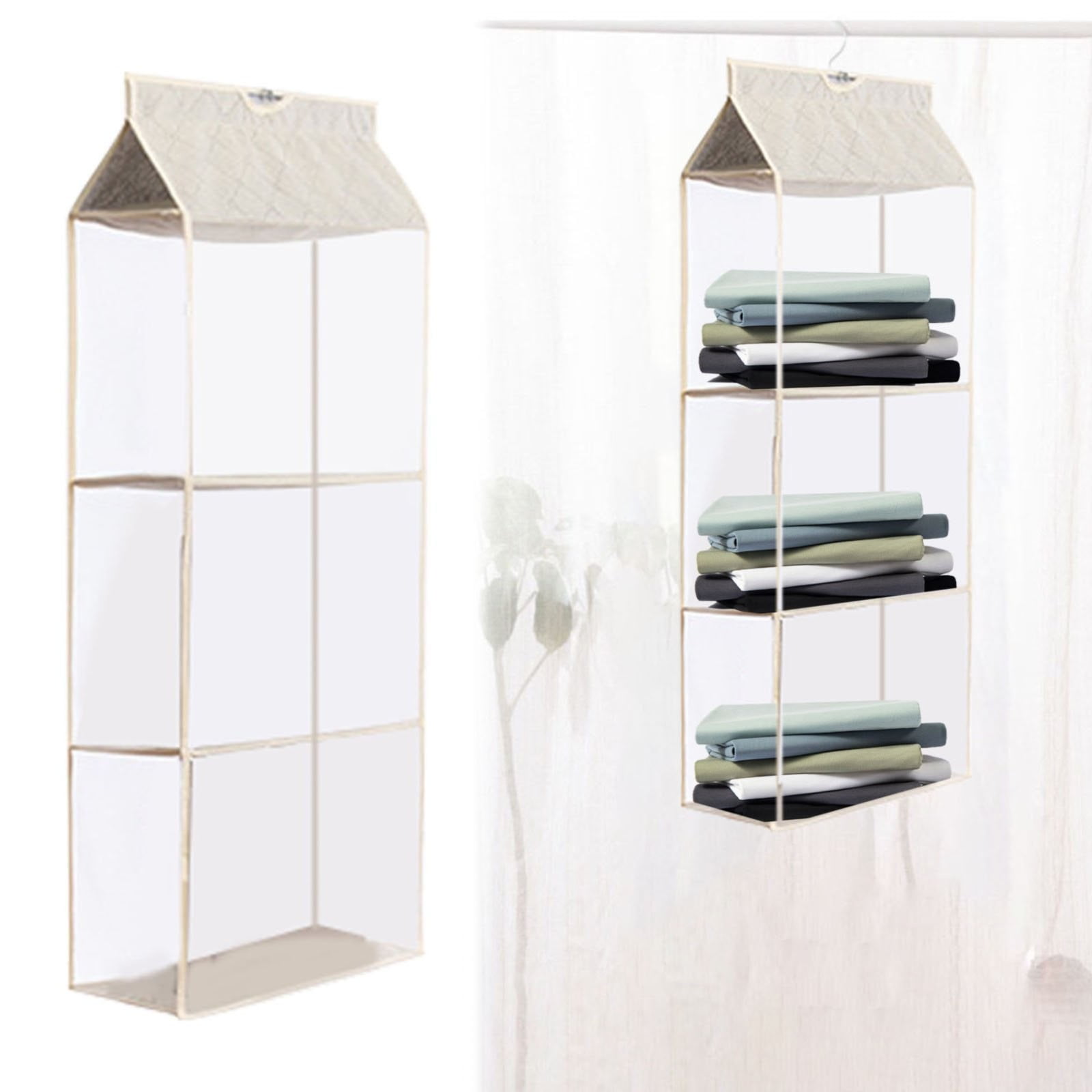 Wall Mounted Fabric Dust-Proof Storage Rack With Three Layers Of Beige ...