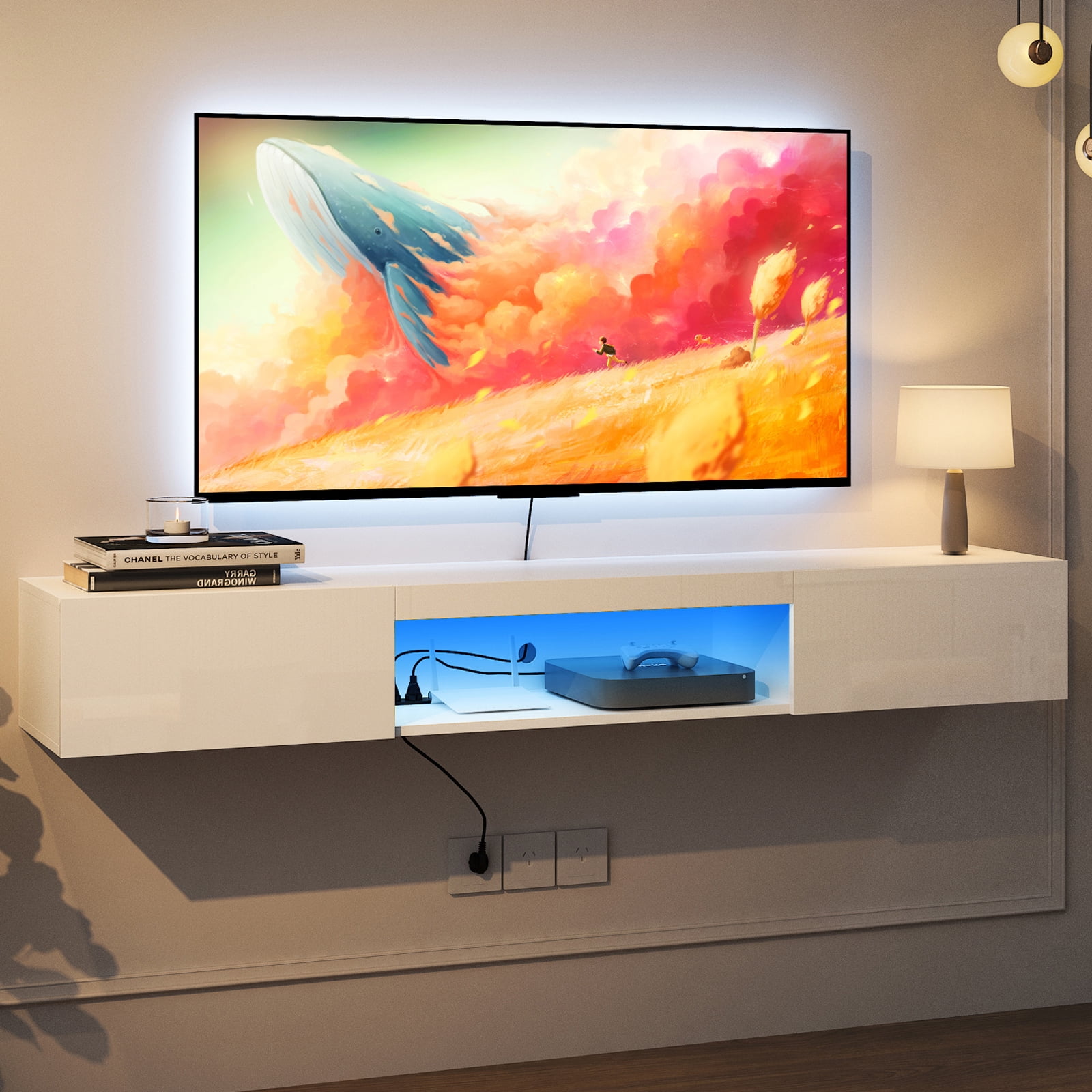 Wall Mounted Floating 65" TV Stand with 16 Color LEDs, Modern TV Stand ...