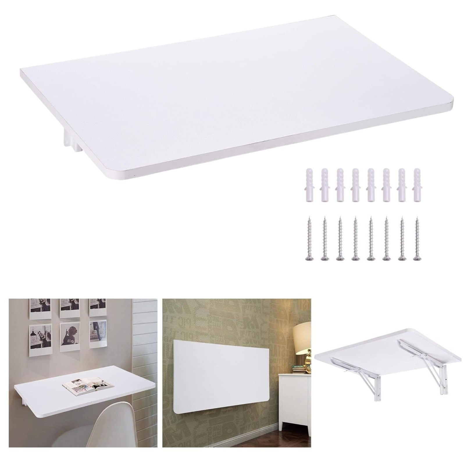 Wall Mounted Floating Folding Desk Wooden PC Dining Drop Leaf Table 24 ...