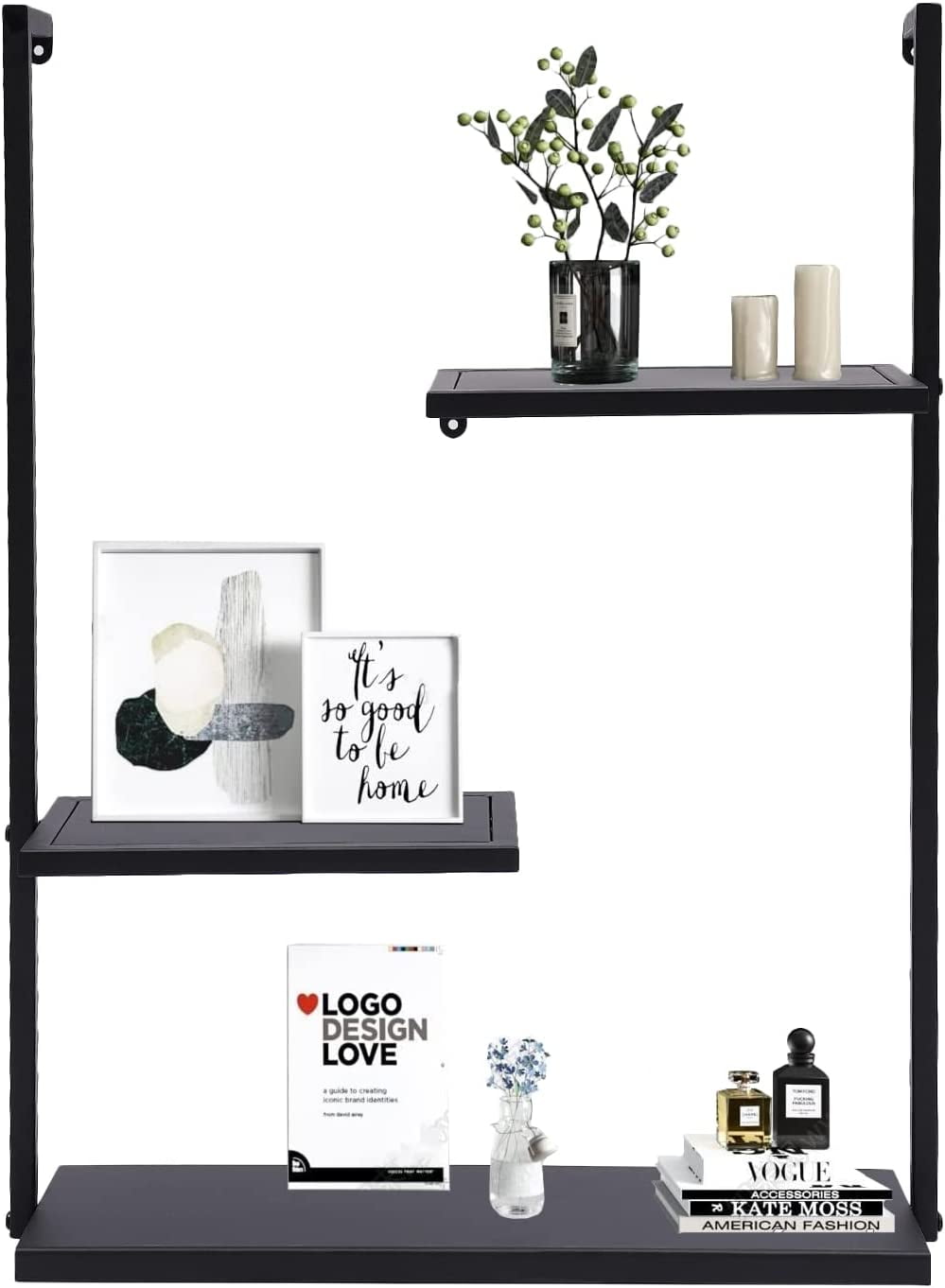 Wall Mounted Floating Shelf, 3-Tier Metal Wall Hanging Shelves with ...