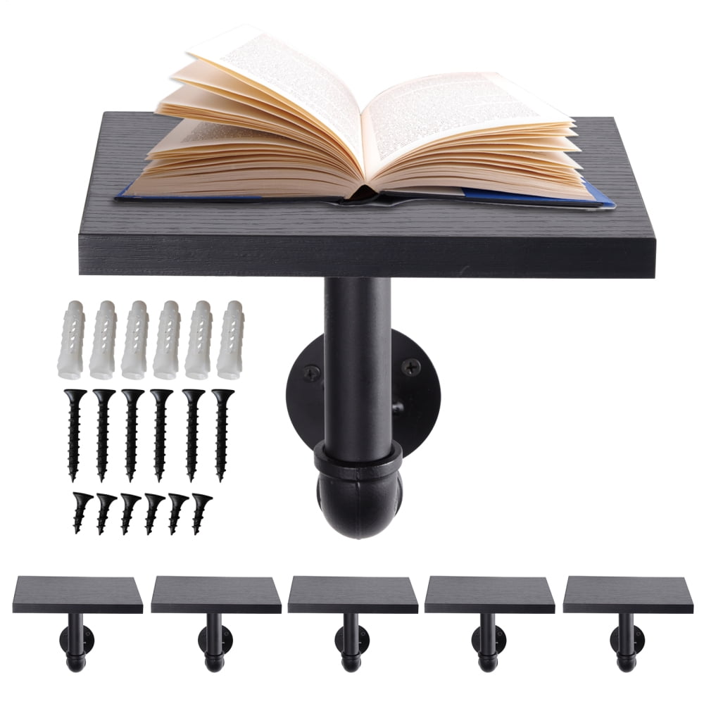Wall-Mounted Floating Shelves 6-Pack, 55lb Load Iron Brackets Wood ...