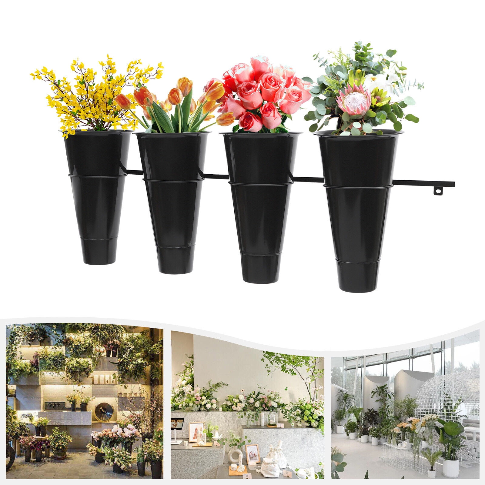 Wall-Mounted Flower Stand Flower Stand with 4 Buckets Flower Display ...