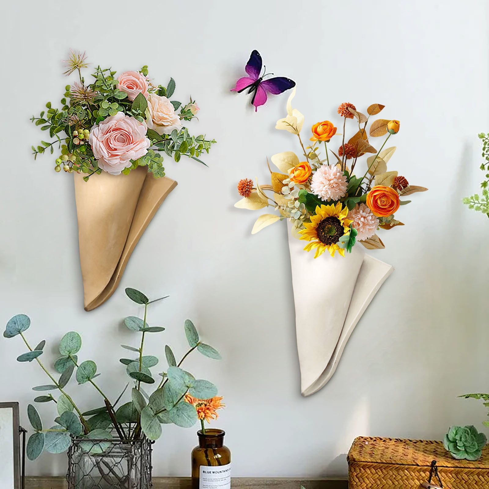 Wall Mounted Flower Vase Modern Napkin-Shaped Wall Planter Wall Flower ...