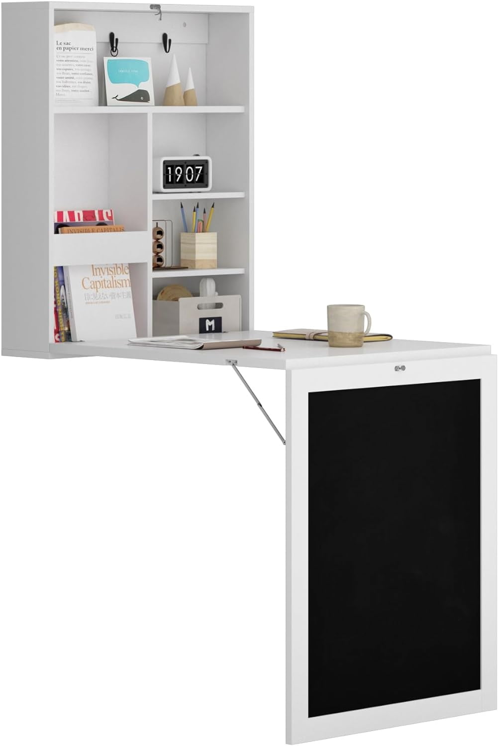 Wall Mounted Fold Out with Storage Shelves Convertible Floating Space ...