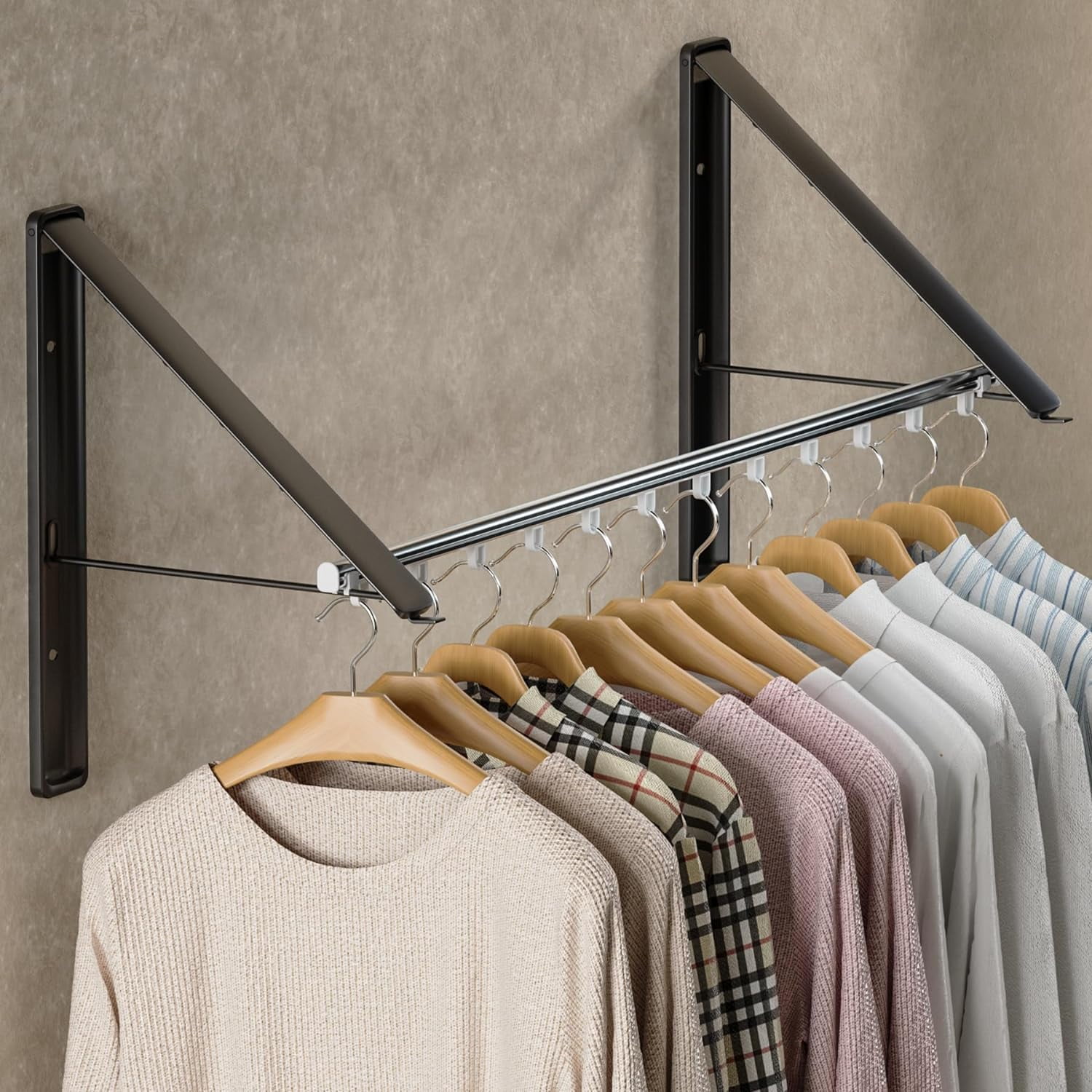 Wall-Mounted Foldable Clothes Drying Rack with Rod, Metal Retractable ...