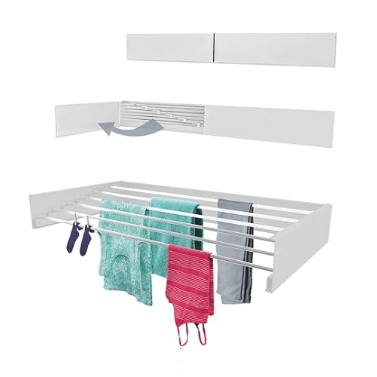 Wall Mounted Foldable Drying Rack 40" Elegant Matte Invisible Hanger ...