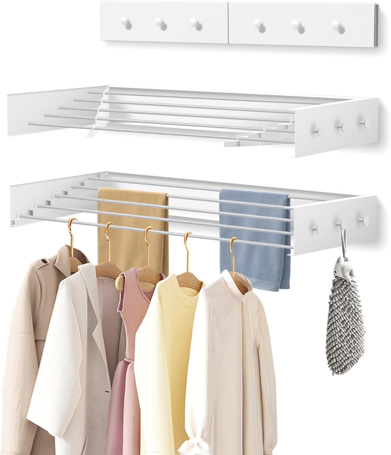 Wall Mounted Foldable, Space Saving Clothes Drying Rack with Knob, 60 ...