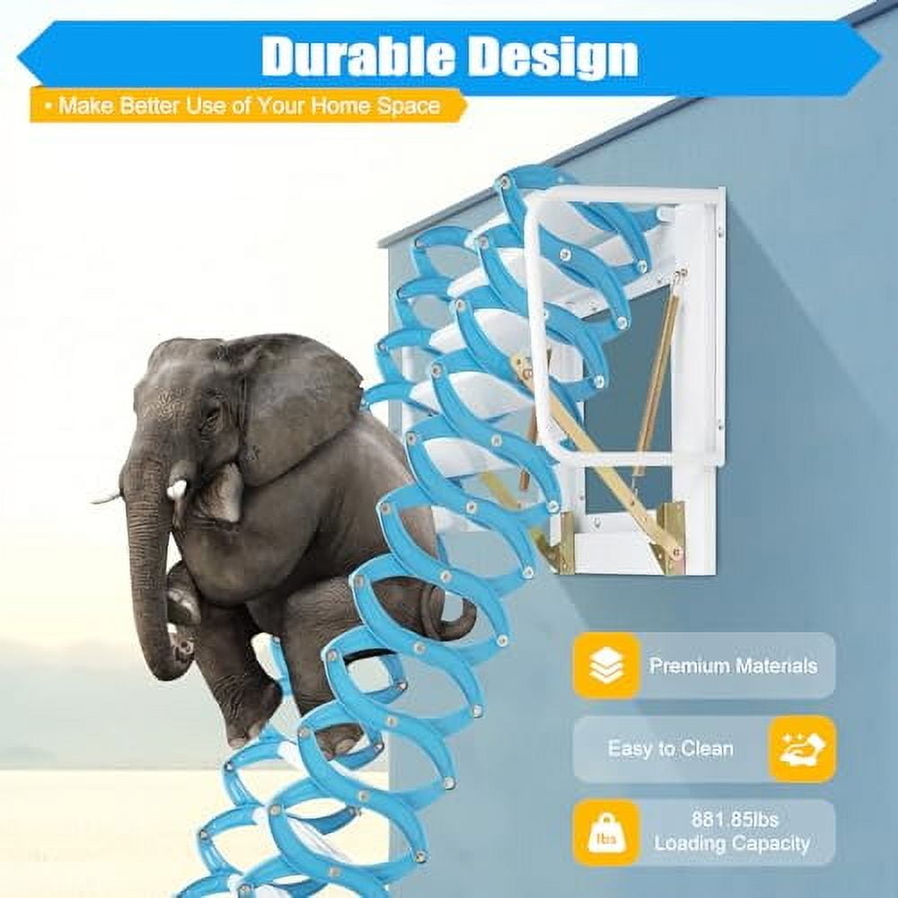Wall-Mounted Folding Attic Ladder, 9.5-10.17ft Pull Down System, 12 ...