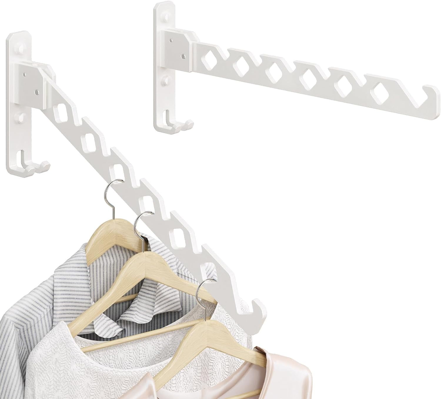 Wall Mounted Folding Clothes Drying Rack White Laundry Coat Rack Hanger ...