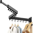 Wall-Mounted Folding Clothes Drying Rack with Hooks, Black Aluminum ...
