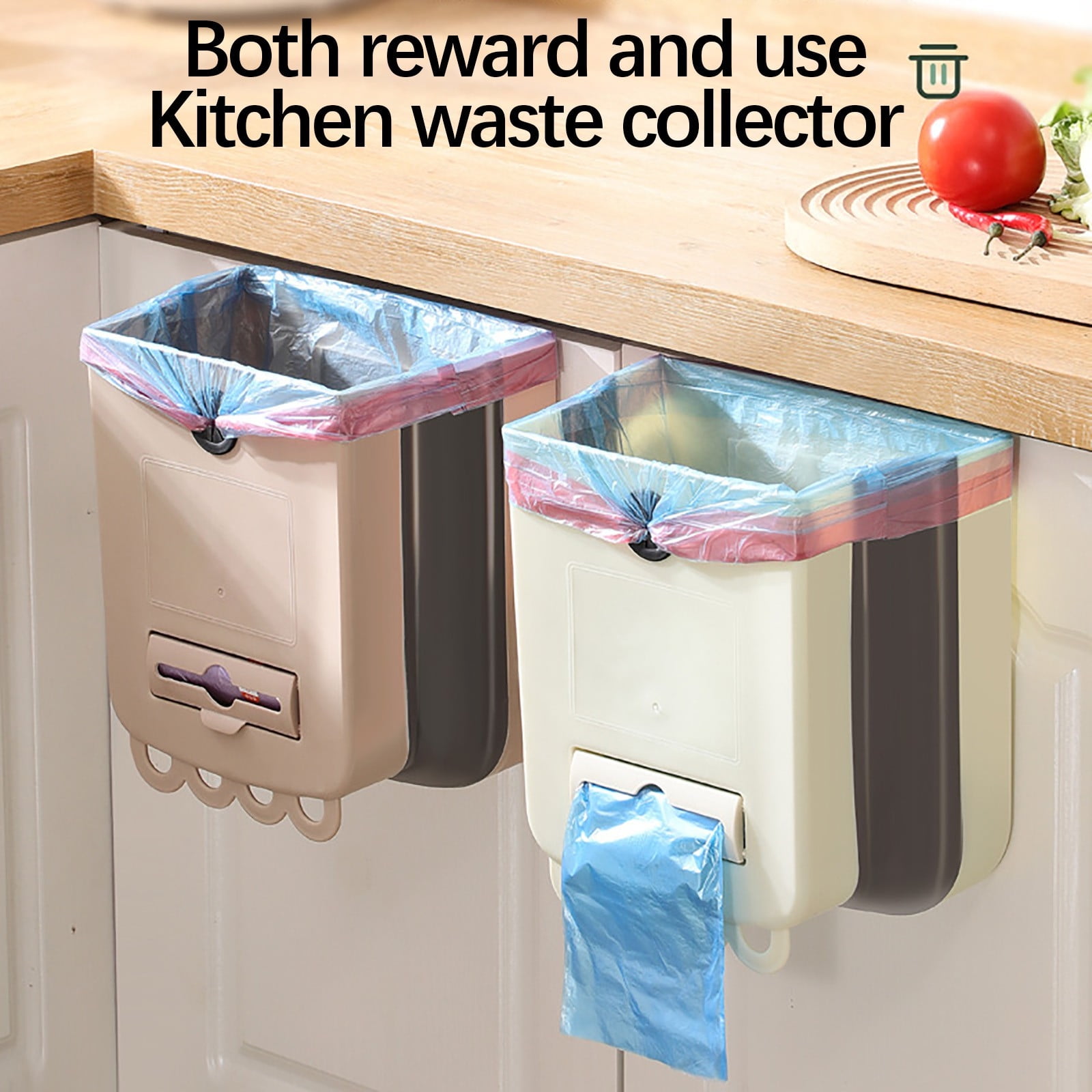 Wall-Mounted Folding Kitchen Trash Can, Large Capacity Hanging Waste ...