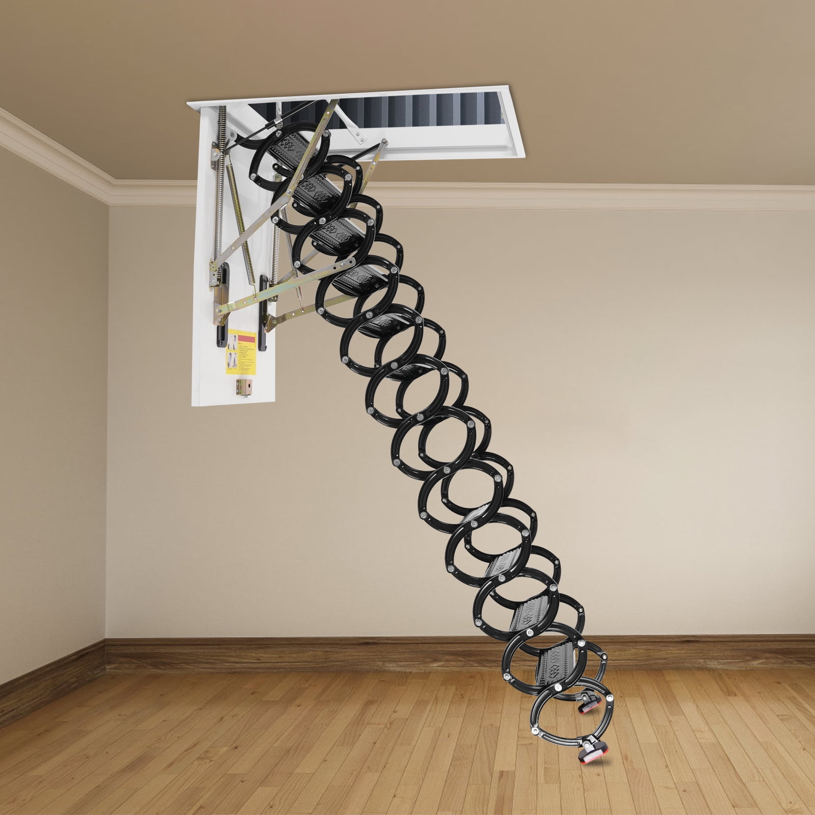 Wall-Mounted Folding Ladder, 12 Steps, 600 lbs Capacity, Space-Saving ...