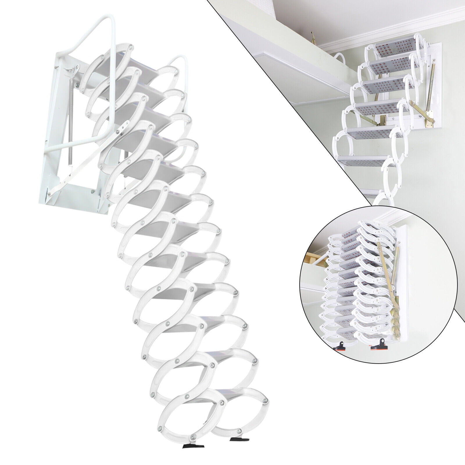 Wall Mounted Folding Ladder Loft Stairs 12 Steps 9.8ft Height 882lbs Al ...