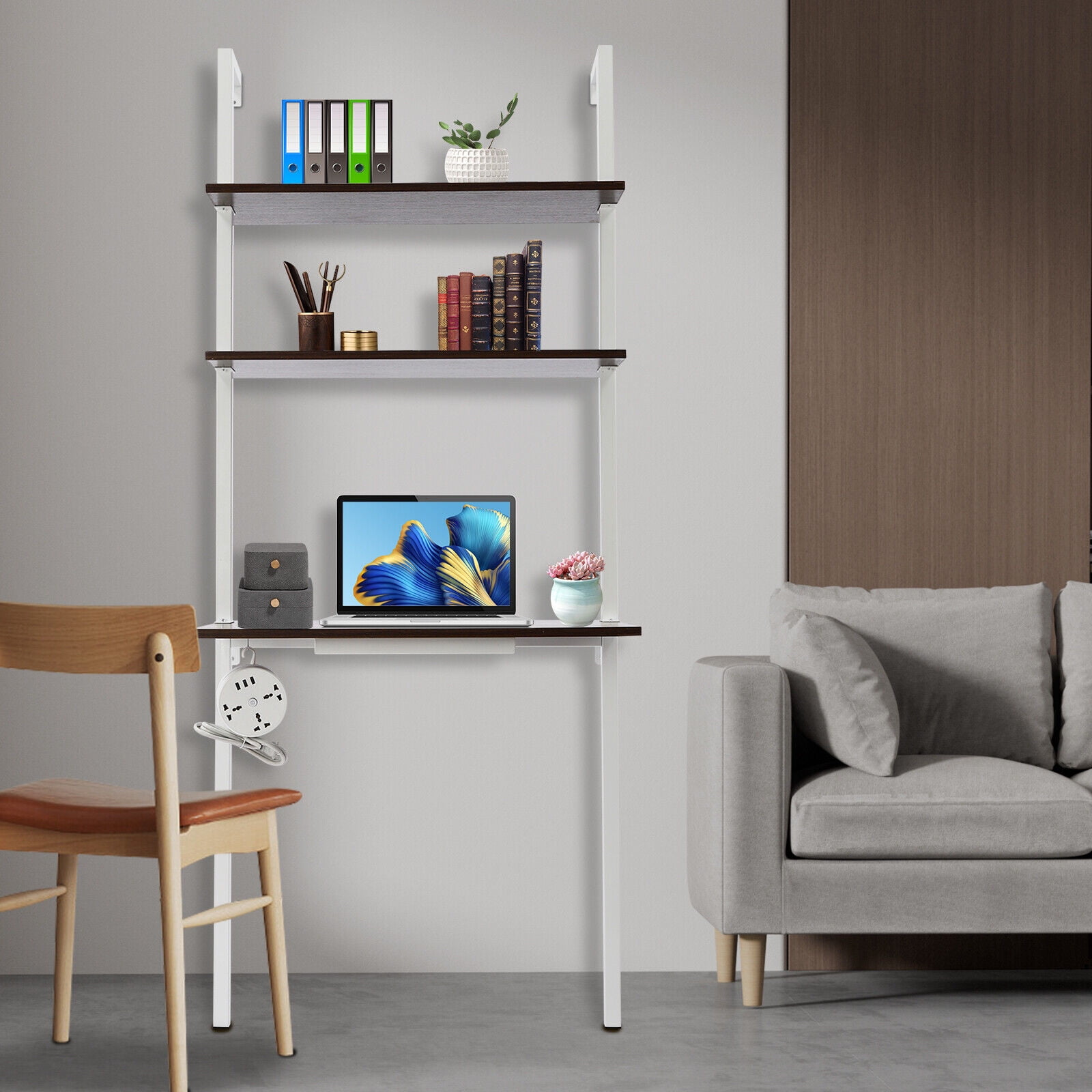 Wall Mounted Folding Laptop Desk Organizer Storage Space Saver Brown ...