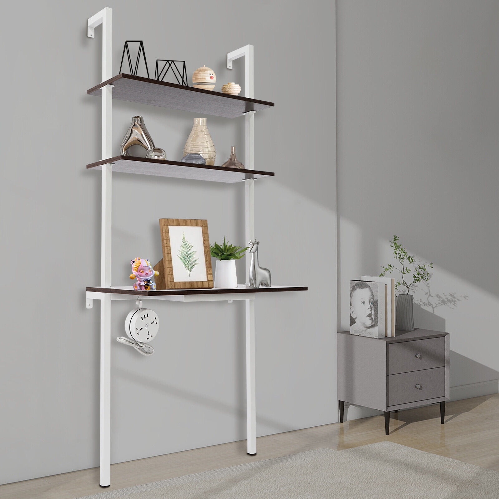 Wall Mounted Folding Laptop Desk Organizer Storage Space Saver Brown ...