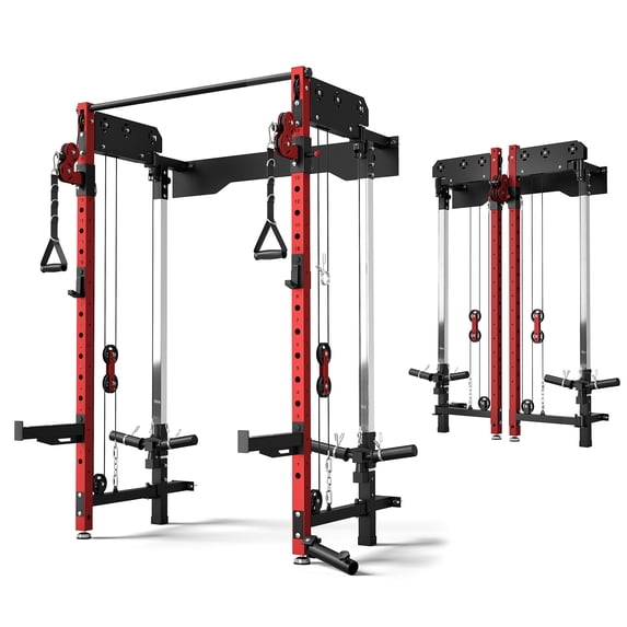 MITONOS, Wall Mounted Folding Squat Rack, 1200 LBS Power Rack, Red ...