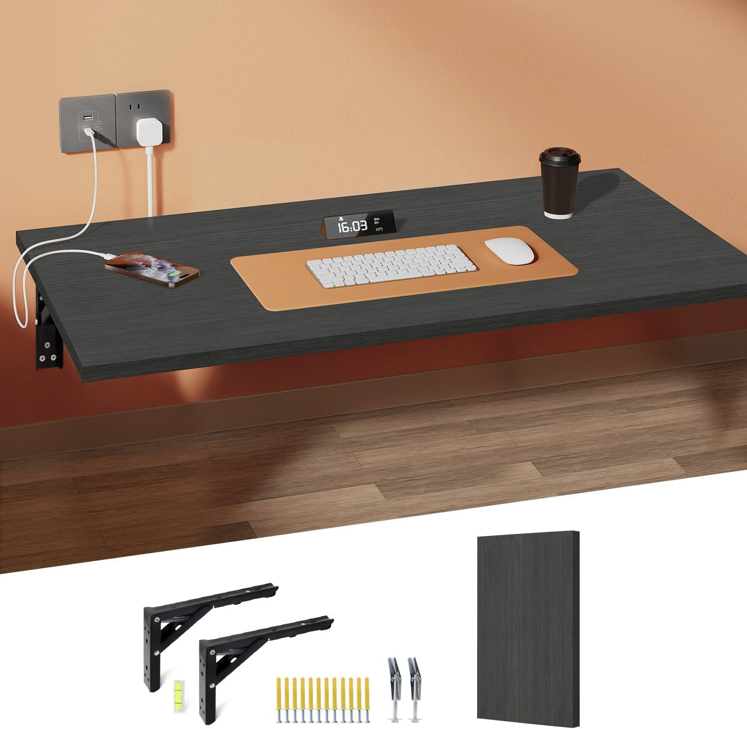 Wall Mounted Folding Table, Laundry Table Floating Countertop, with 40 ...