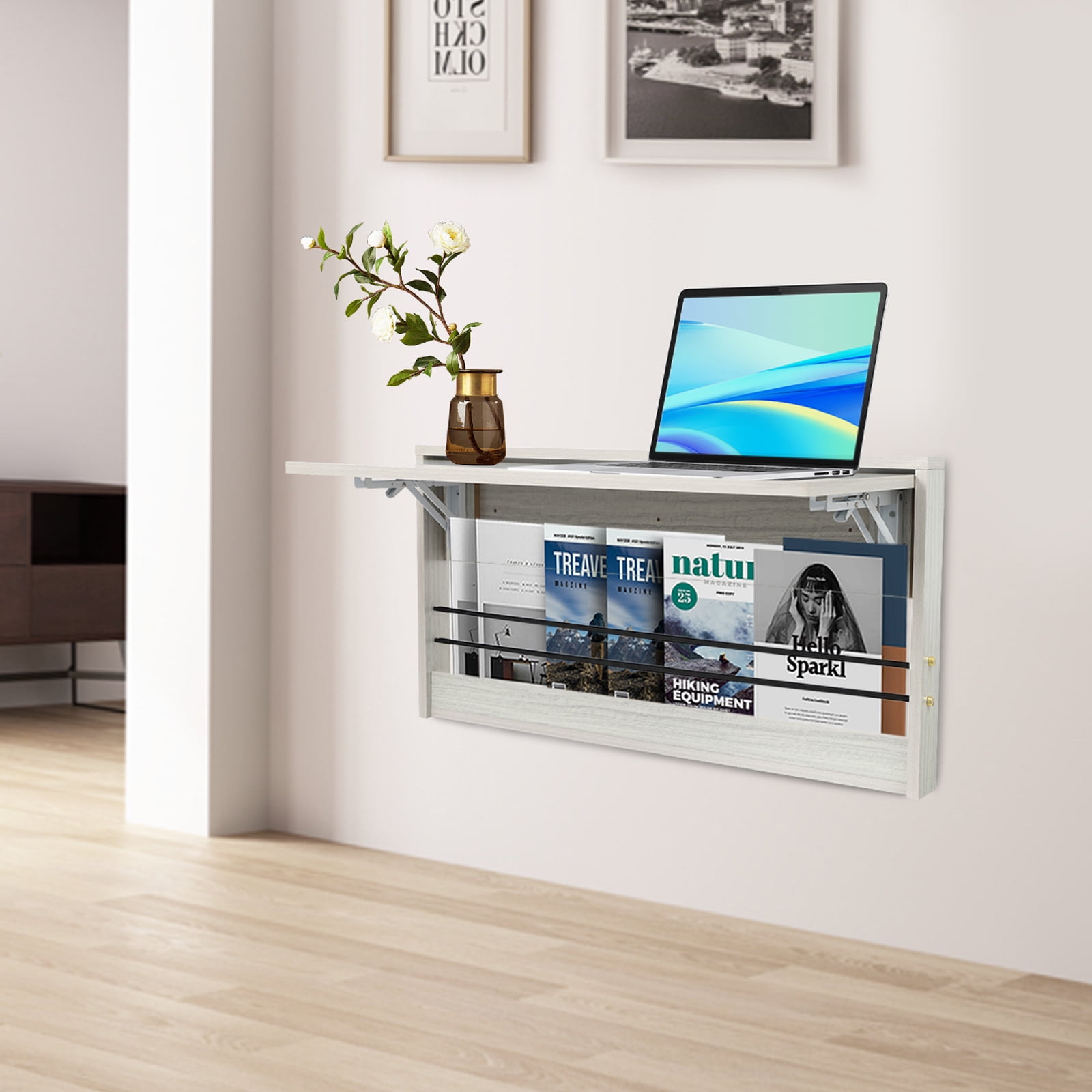 Wall-Mounted Folding Table with Rounded Edges - Floating Desk for Study, Home Office, Bedroom ...