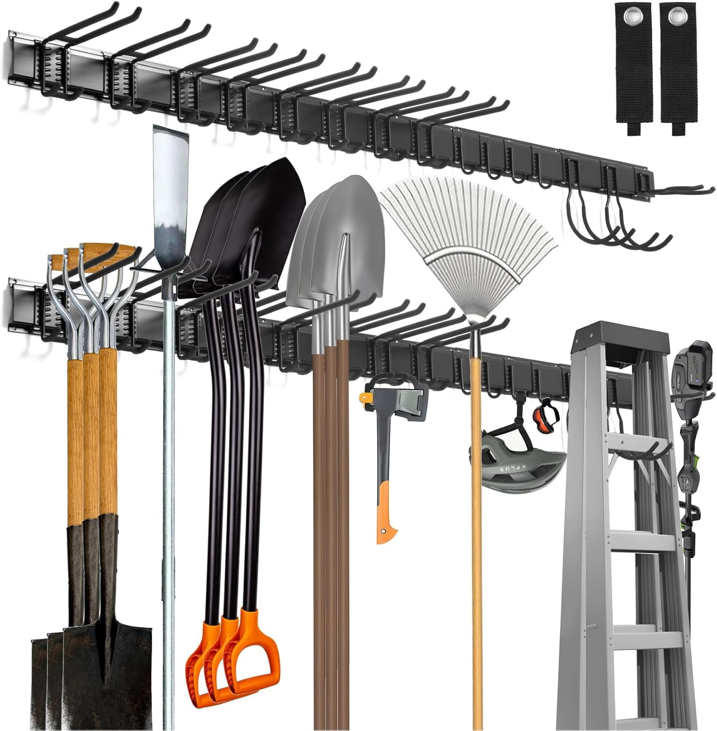 Wall Mounted Garage Organizer, 80 Inch Tool Storage Rack with 15 Hooks ...