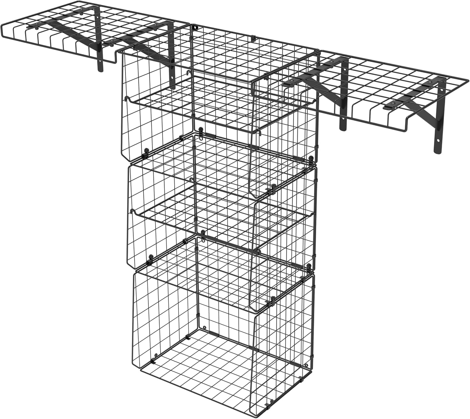 Wall Mounted Garage Shelving with Wire Basket, Heavy Duty Garage Wall ...