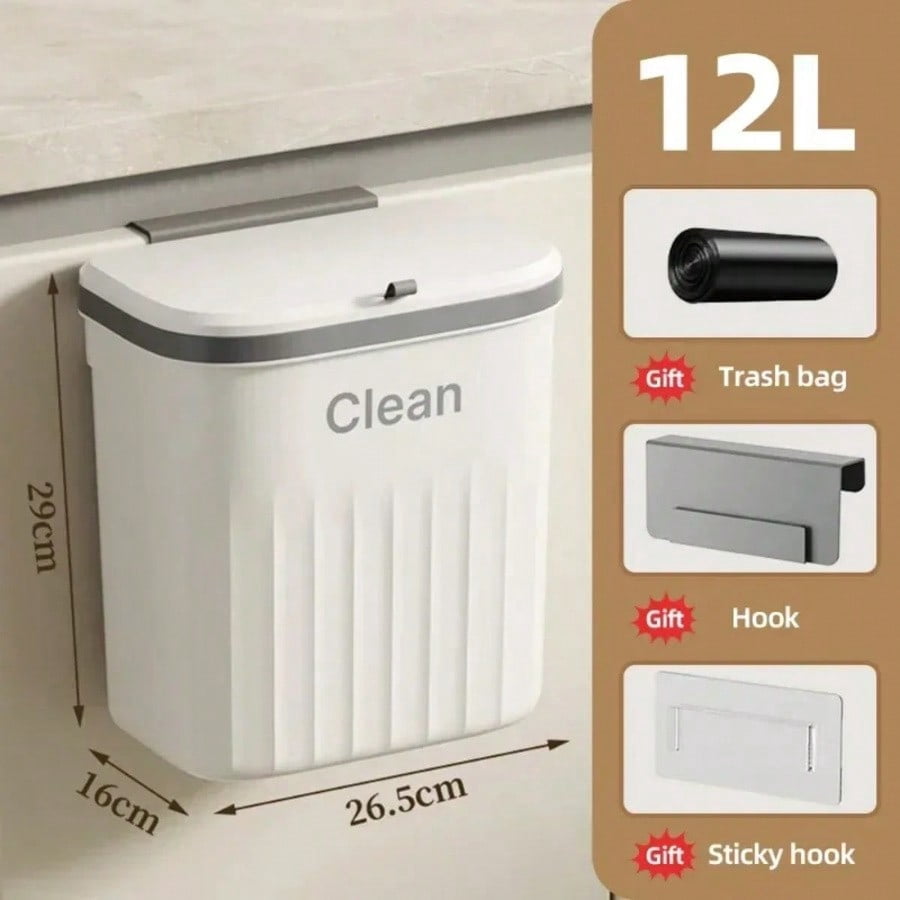 Wall Mounted Garbage Bin Simple 8.5/12L Hanging Lid Garbage Bin Kitchen ...