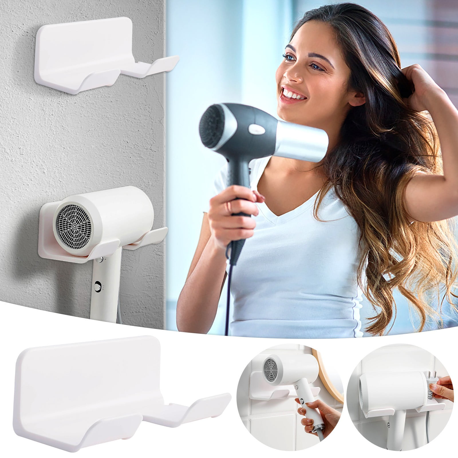 Wall-Mounted Hair Dryer Holder | Adjustable Height & Angle | No-Drill ...
