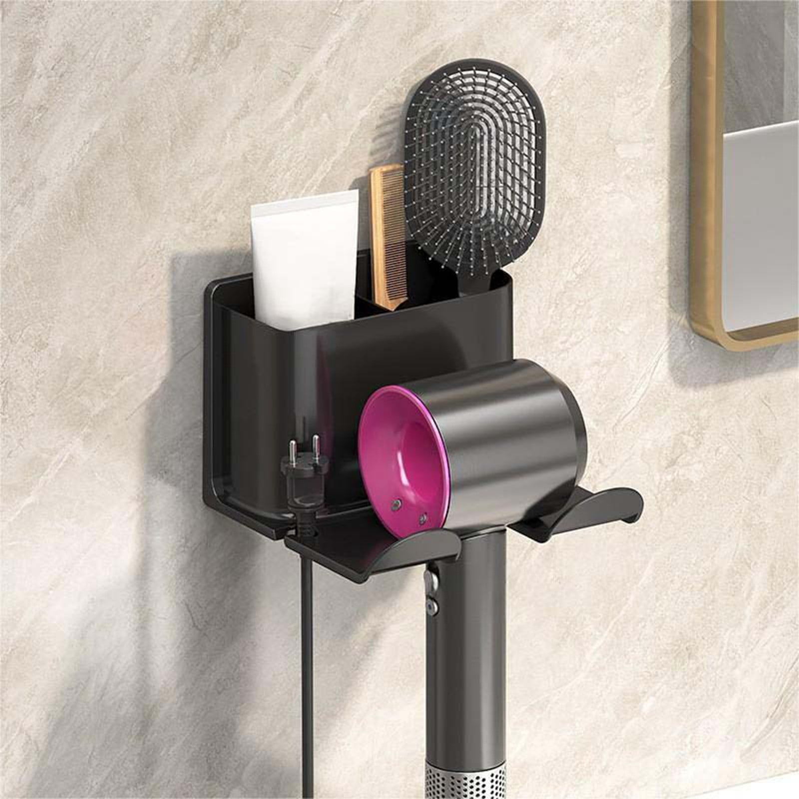 Wall-Mounted Hair Dryer Storage Rack - 2-Grid Bathroom Organizer, Space ...