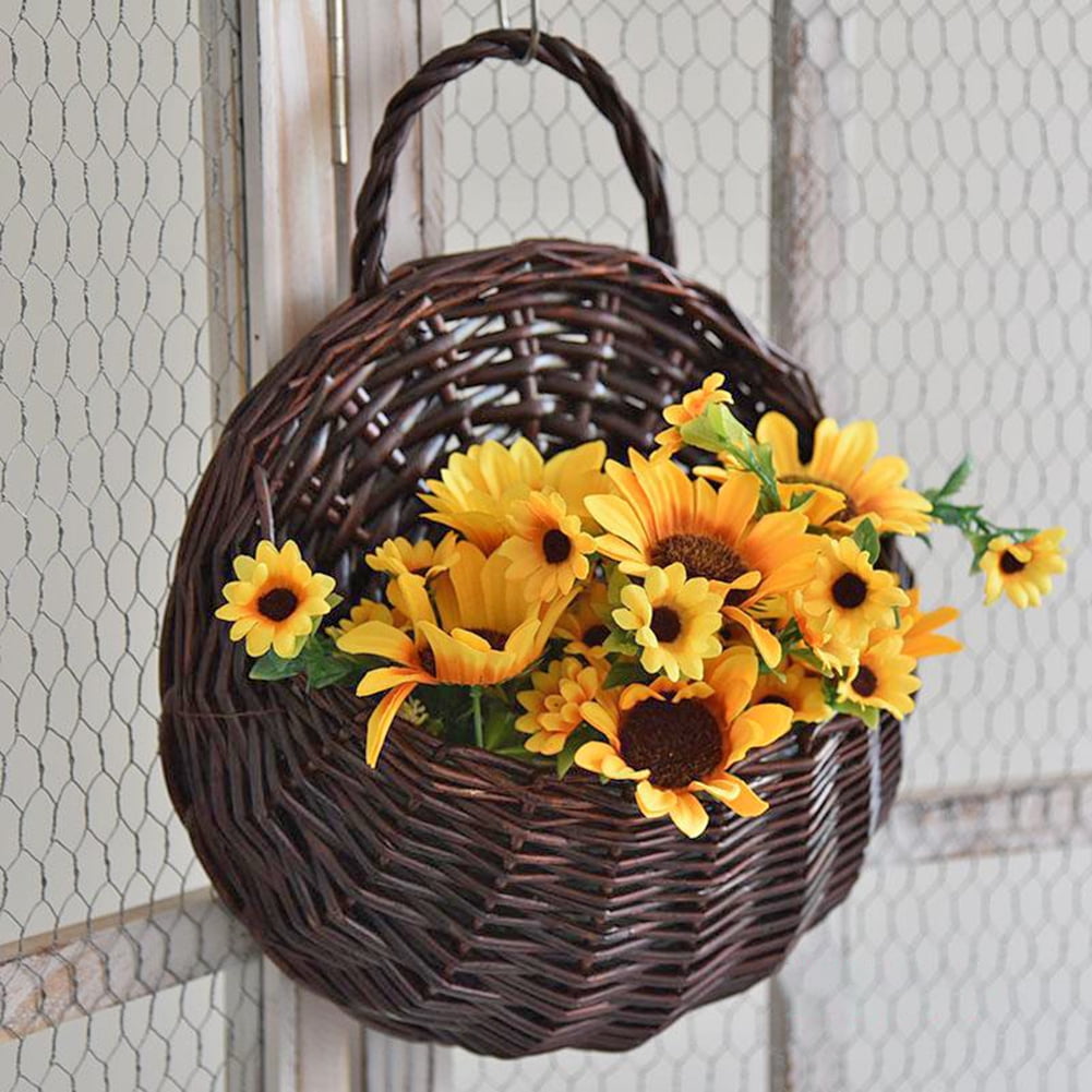 Wall Mounted Handmade Wicker Flower Pot hanging Woven Rattan Vase Dried ...