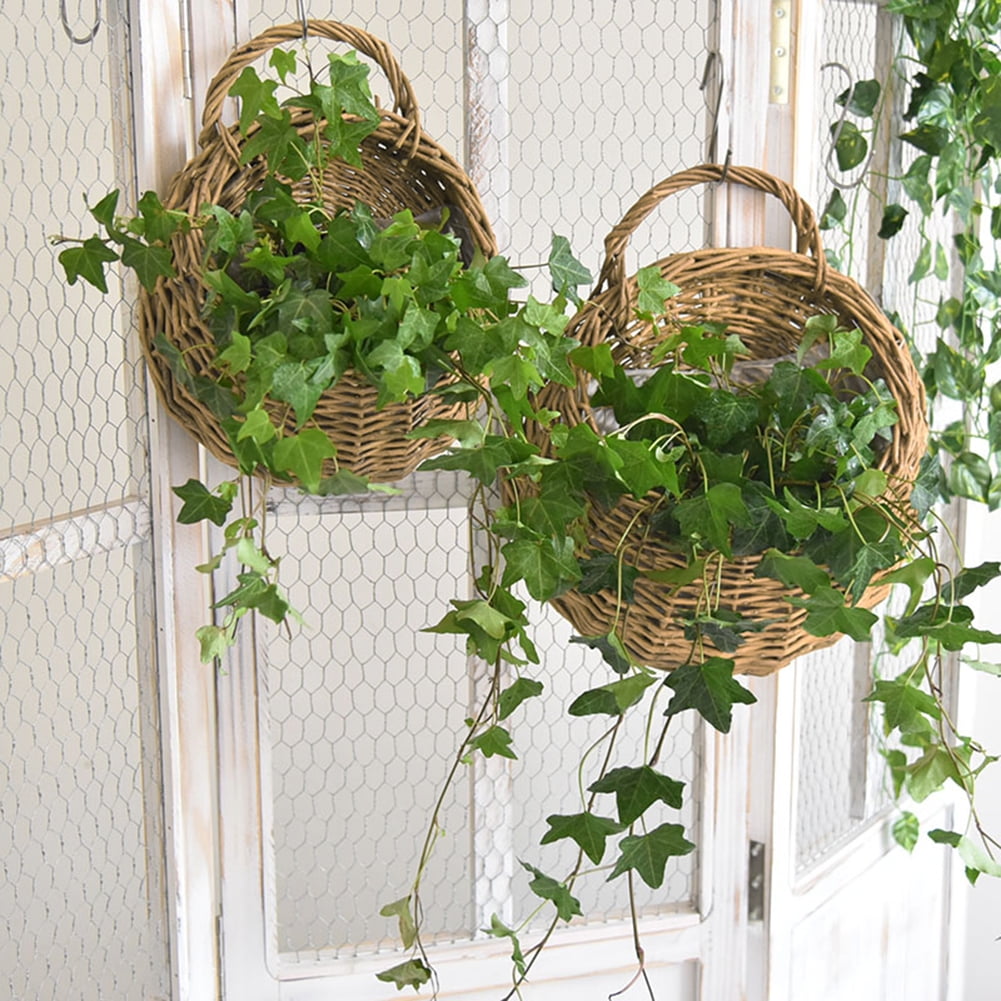 Wall Mounted Handmade Wicker Flower Pot hanging Woven Rattan Vase Dried ...