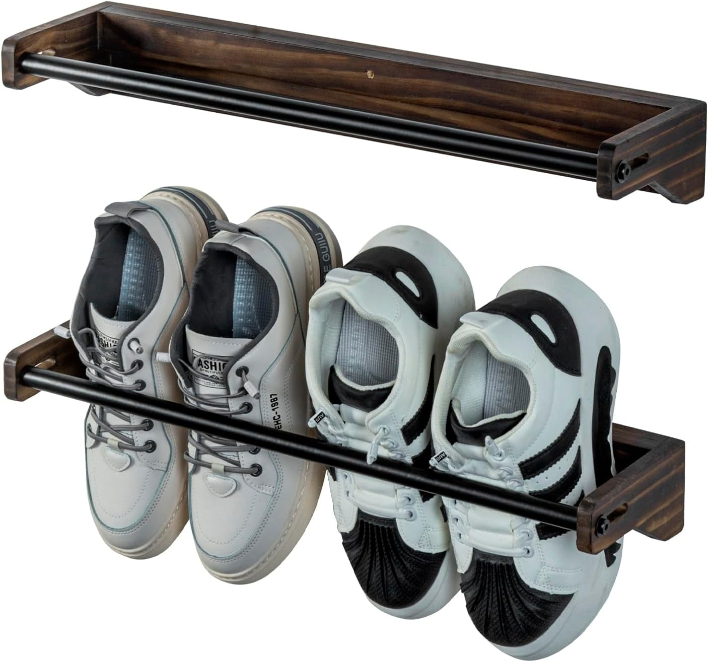 Wall Mounted Hanging Shoe Rack, Urban Industrial Burnt Solid Wood Shoe ...