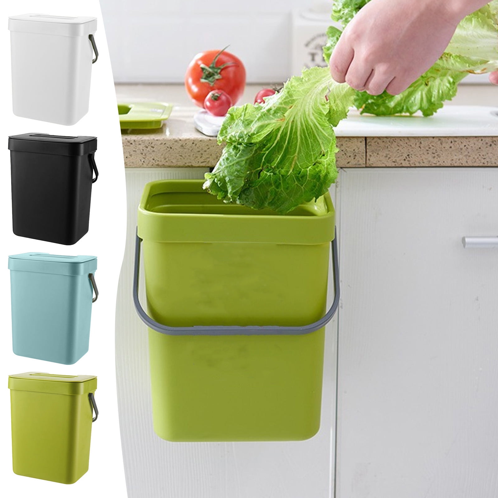 Wall-Mounted Hanging Trash Can with Lid - 9.44 x 8.26 x 6.88 Inches ...