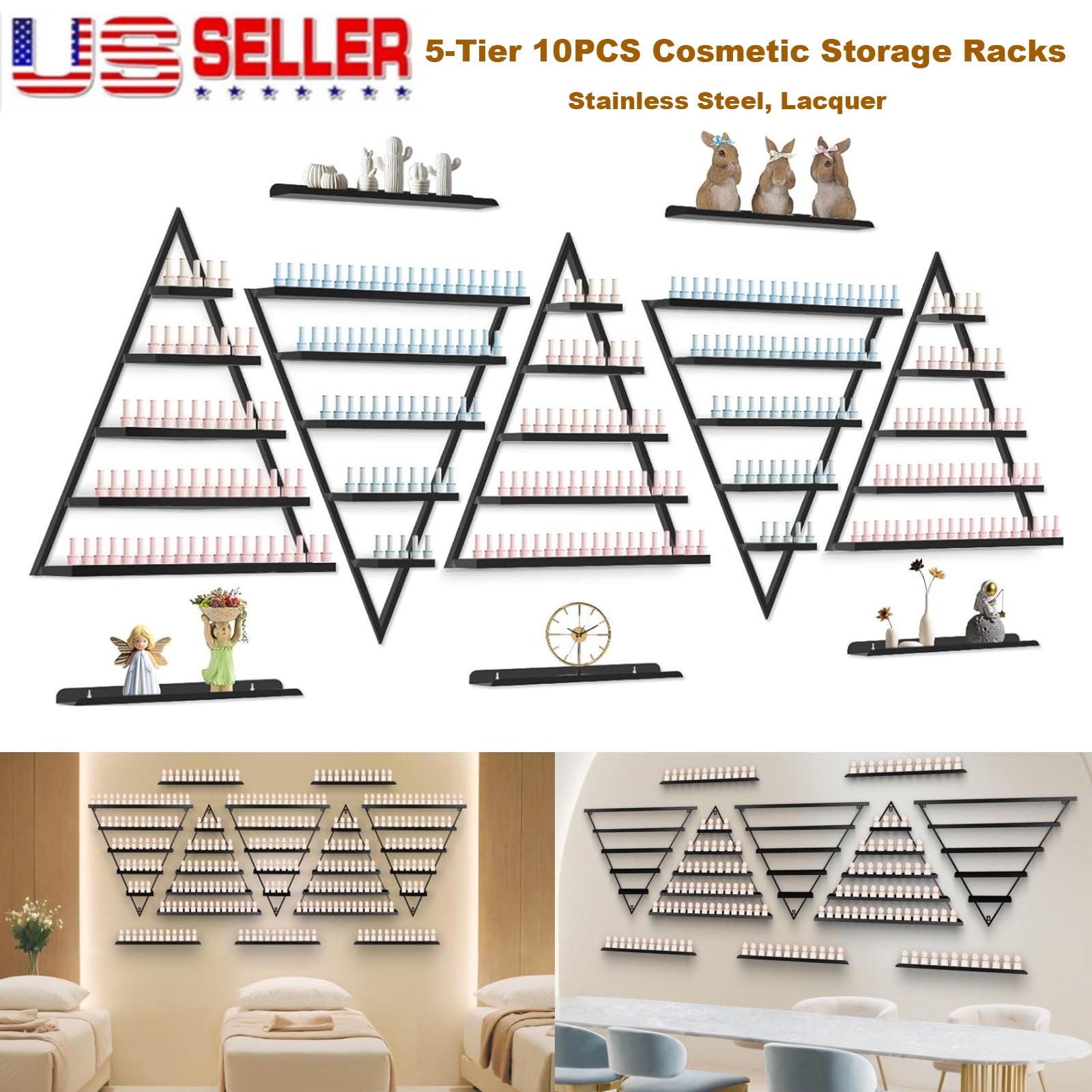 Wall-Mounted High End Metal Nail Polish Rack, 5 PCS Horizontal Bar and ...