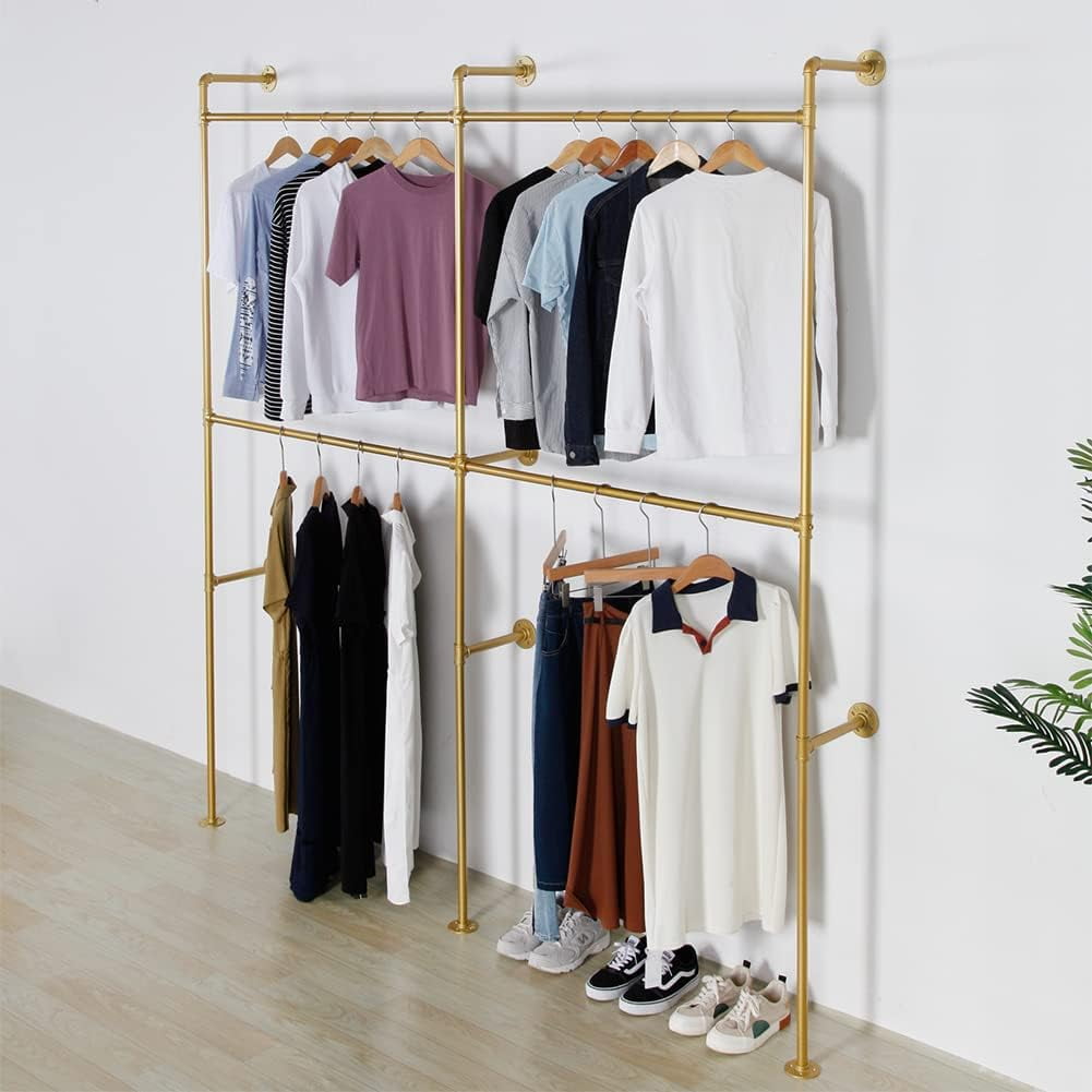 Wall Mounted Industrial Pipe Clothing Garment Racks Metal Clothing ...