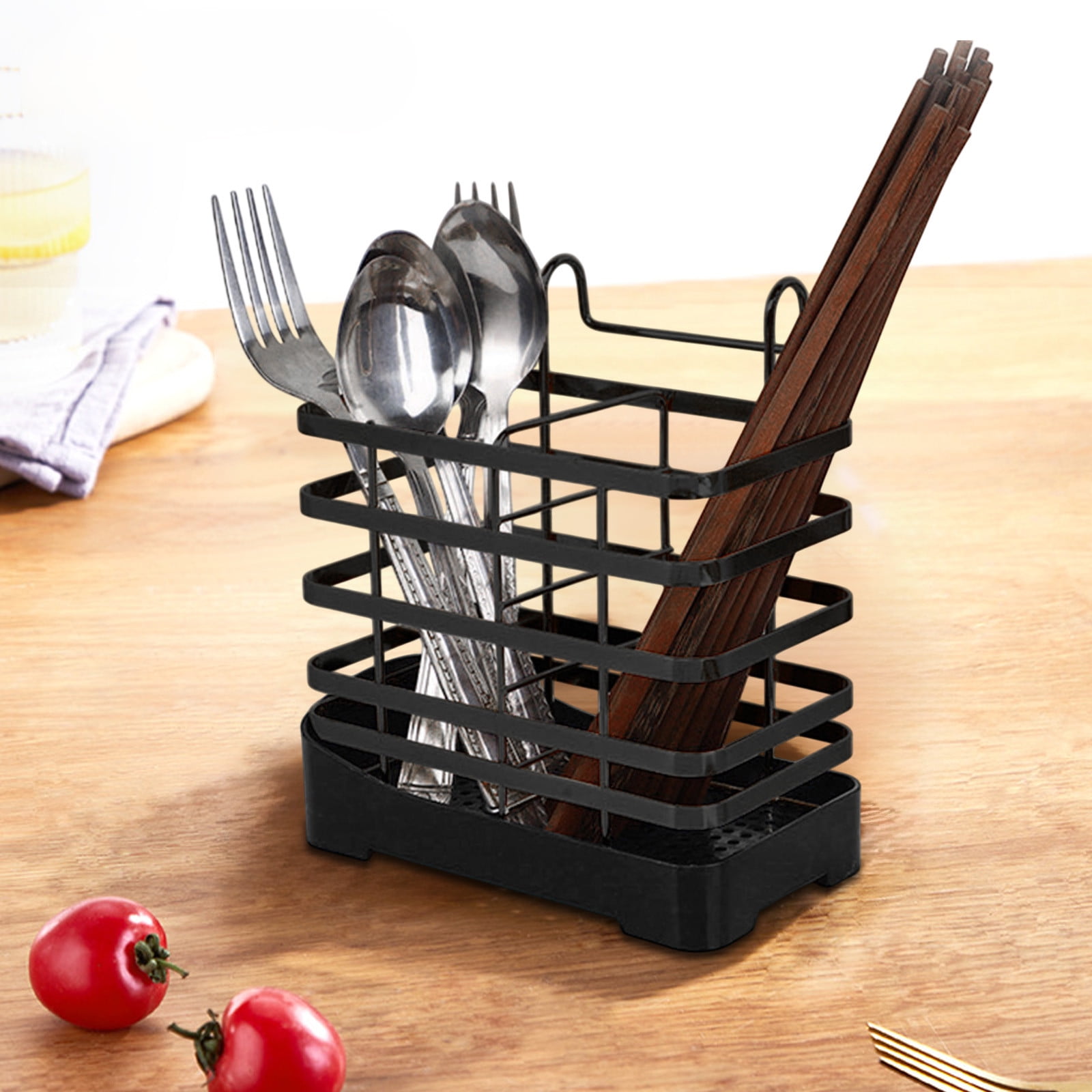 Wall-Mounted Iron Kitchen Utensil Organizer, Multi-Compartment Storage ...