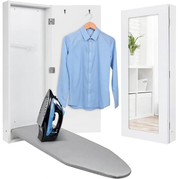 Wall-Mounted Ironing Board Cabinet with Mirror, Foldable Ironing ...