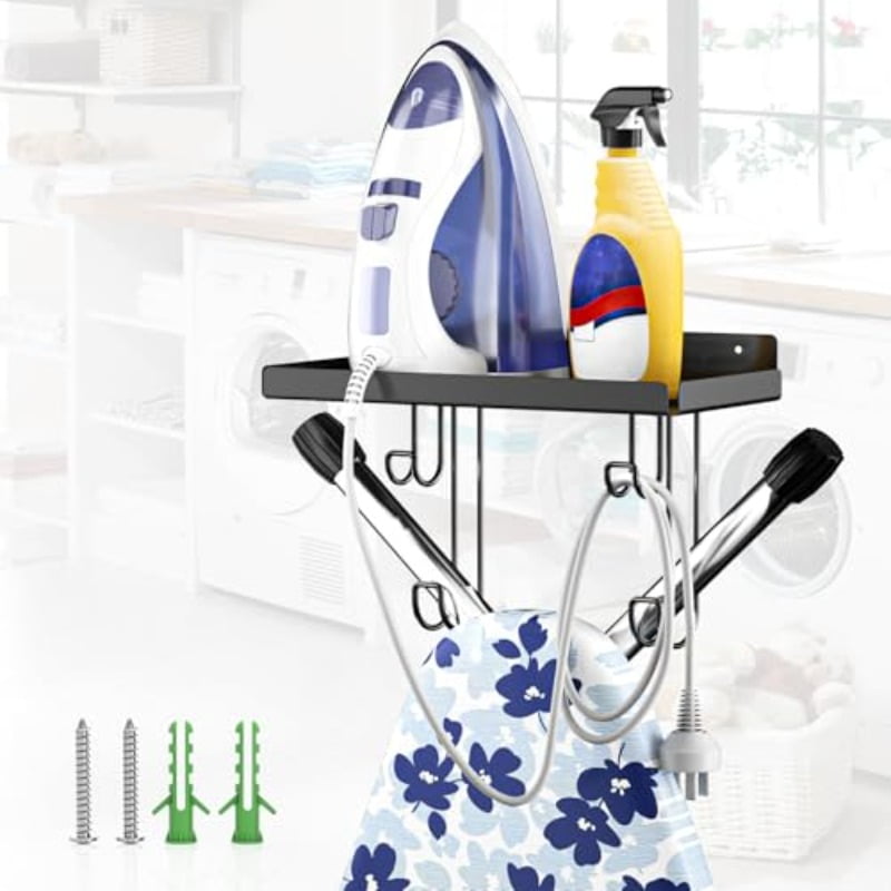 Wall-Mounted Ironing Board Holder with Shelf & Iron Storage - Heavy ...