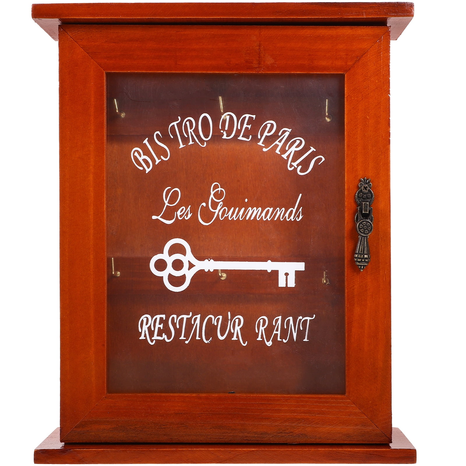 HEMOTON Dark Red Wood Wall Mounted Keys Cupboard for Secure Storage ...