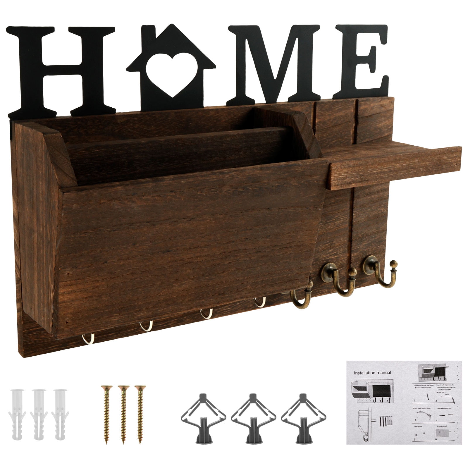 Wall Mounted Key Holder Wooden Key Holder Wall Mount with Shelf Key ...