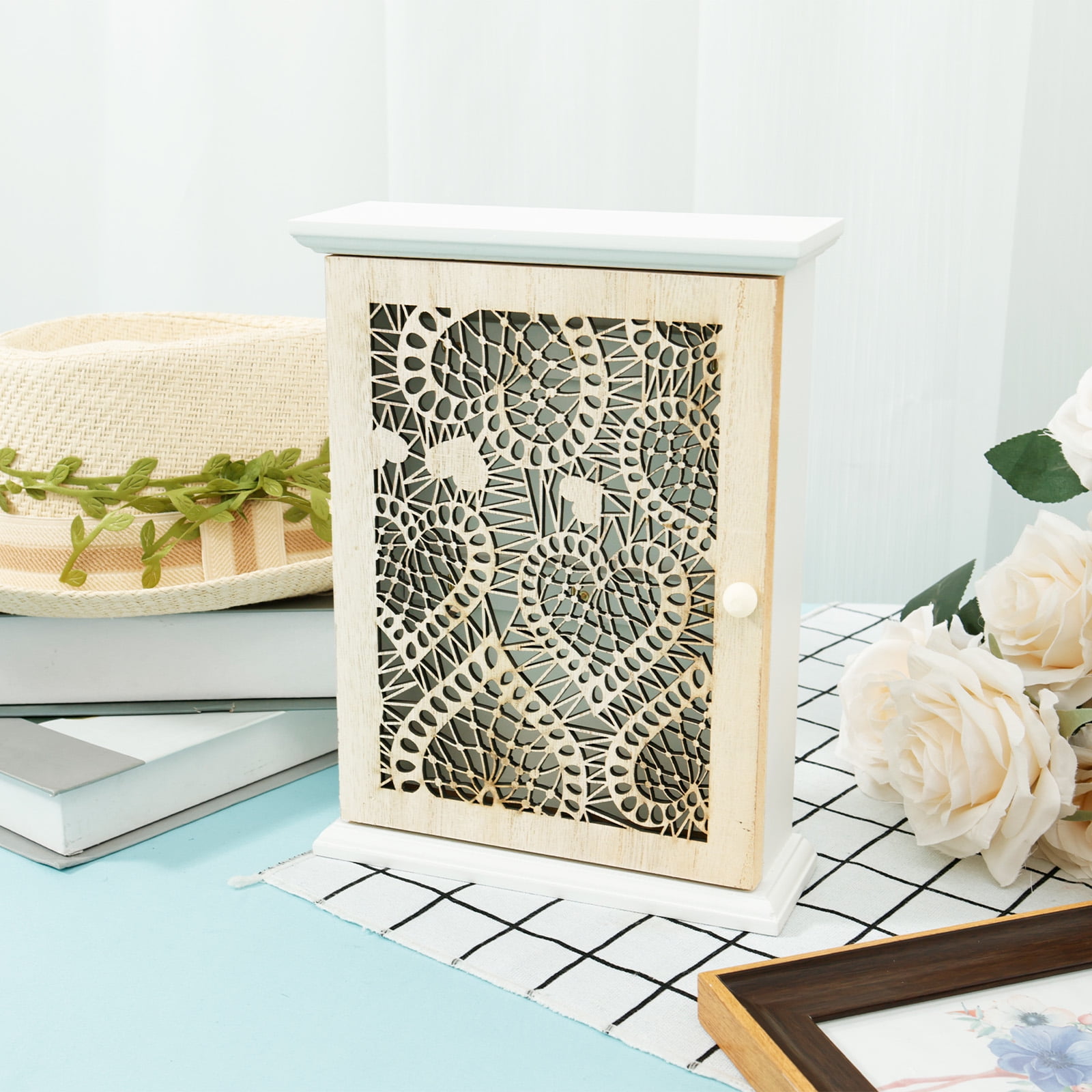 Wall Mounted Key Holder Wooden Wall Key Storage Box Decorative Key ...