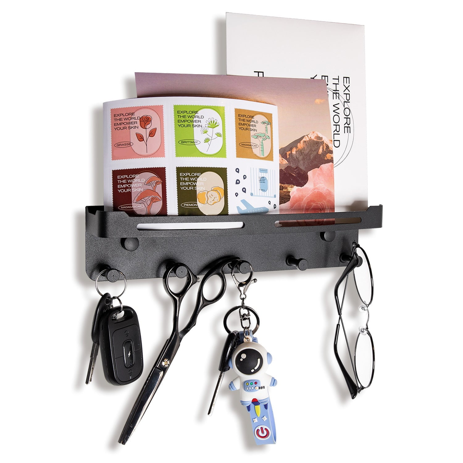 Wall Mounted Key Holders with 5 Key Hooks and Storge Organizer for ...