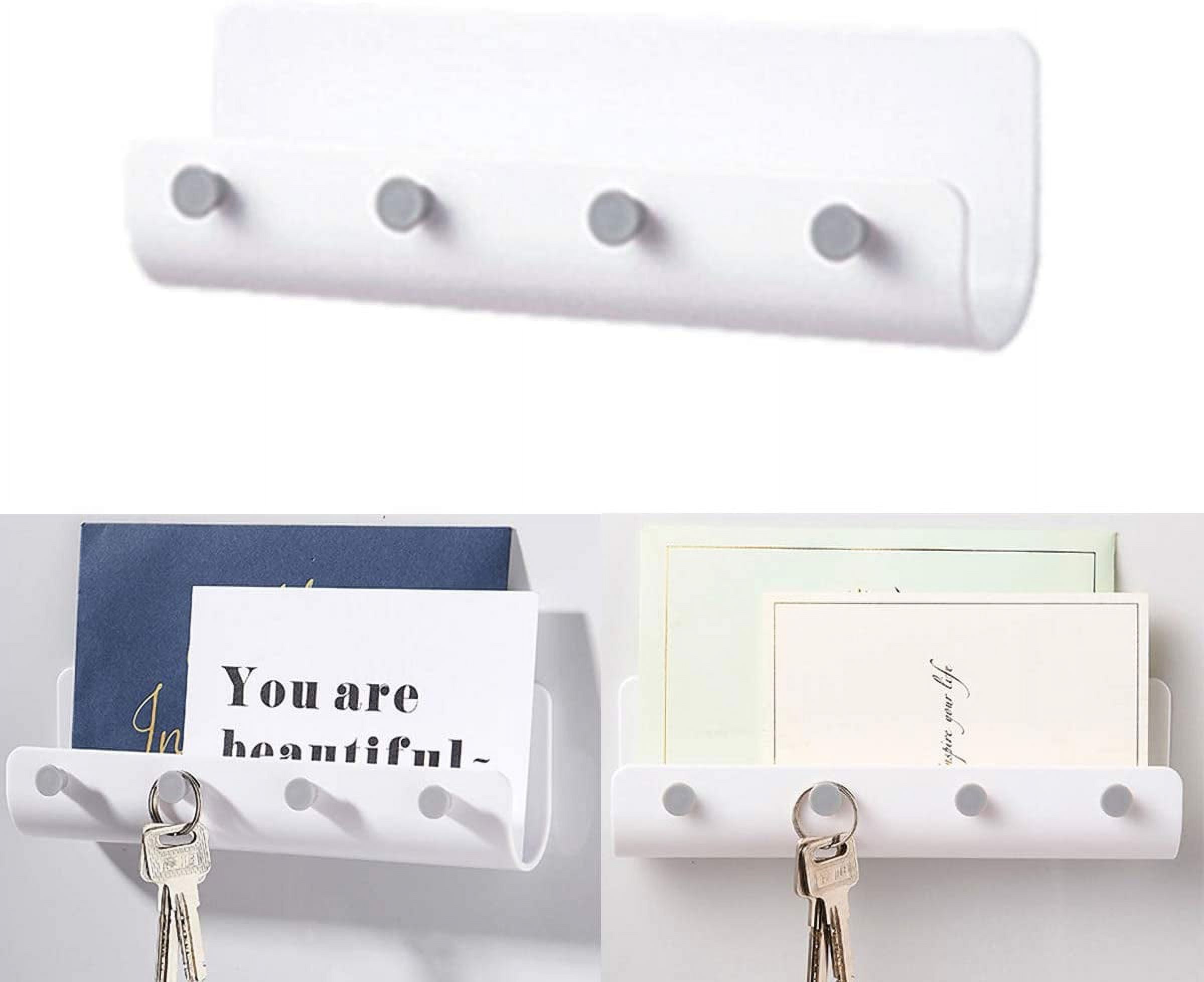 Wall-Mounted Key Organizer with Adhesive, 4 Hooks, No-Mark Design for ...