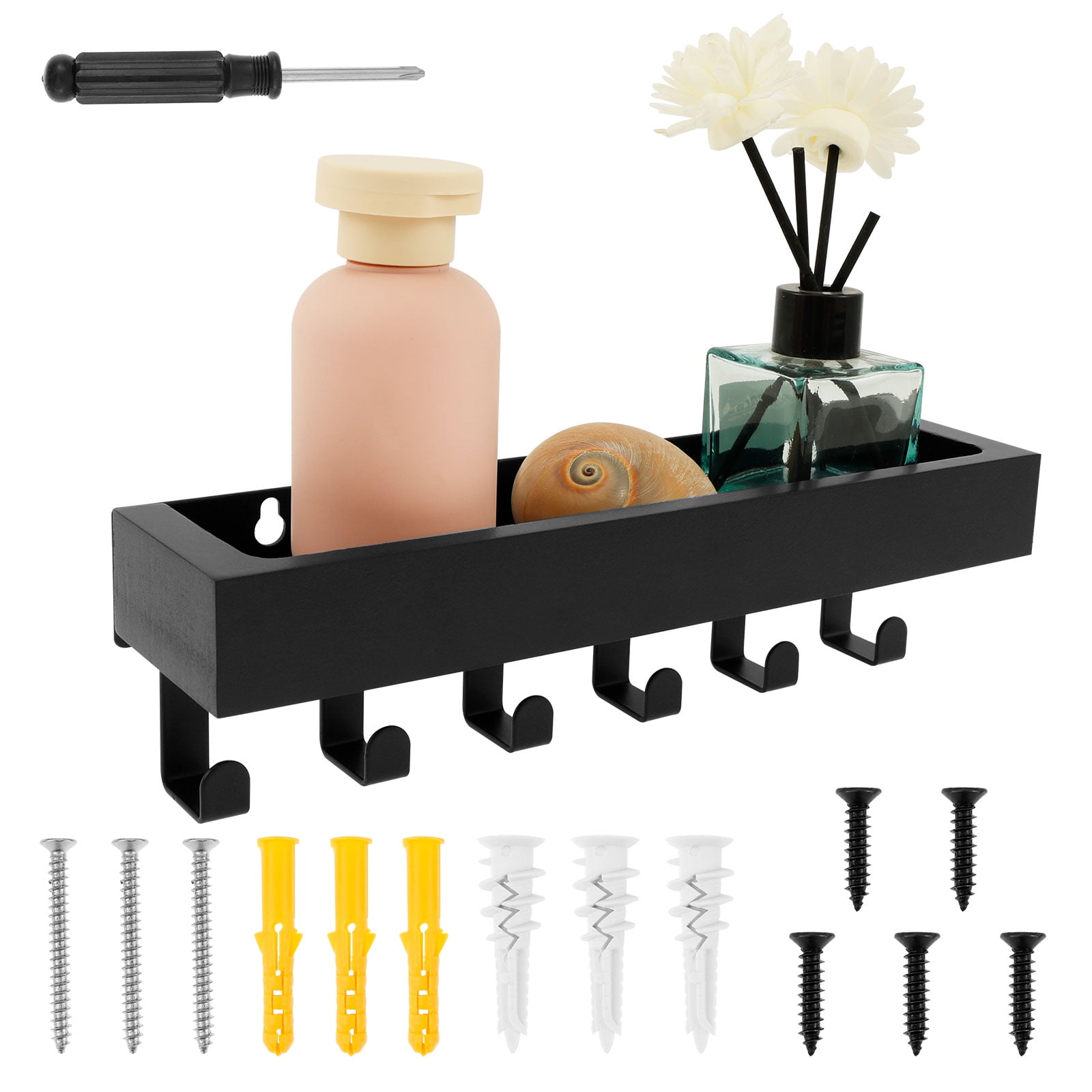 Wall Mounted Key Rack Shelf with Wood Tray and 6 Hook Versatile Wall ...