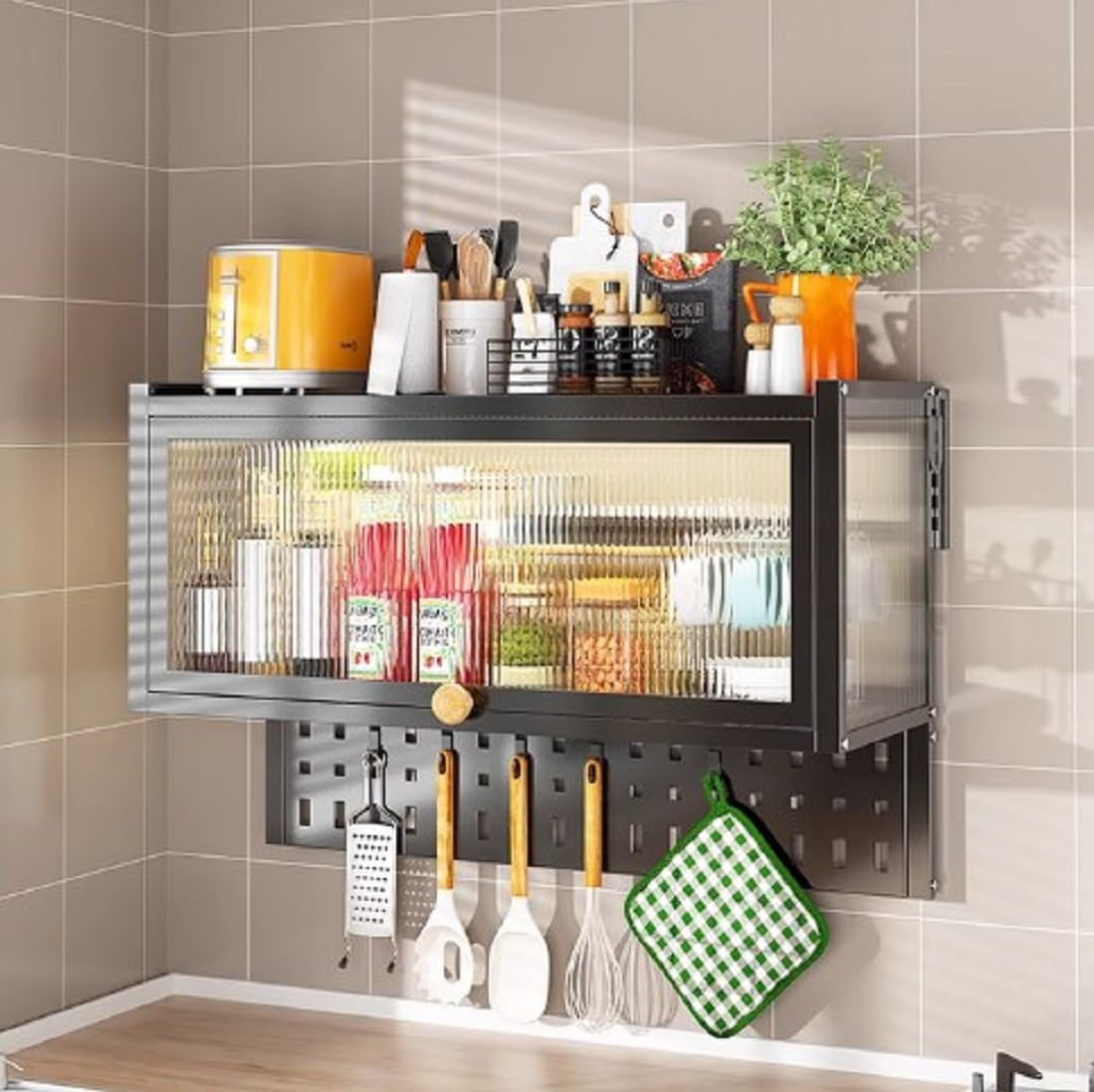 Wall Mounted Kitchen Cabinet, Storage Pantry with Flip-Up Door Hanging ...