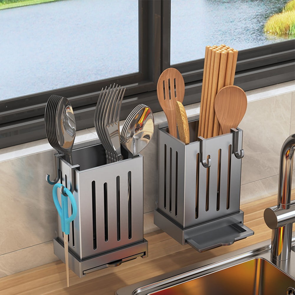 Wall Mounted Kitchen Drying Rack Cutlery Holder with Drip Tray for ...
