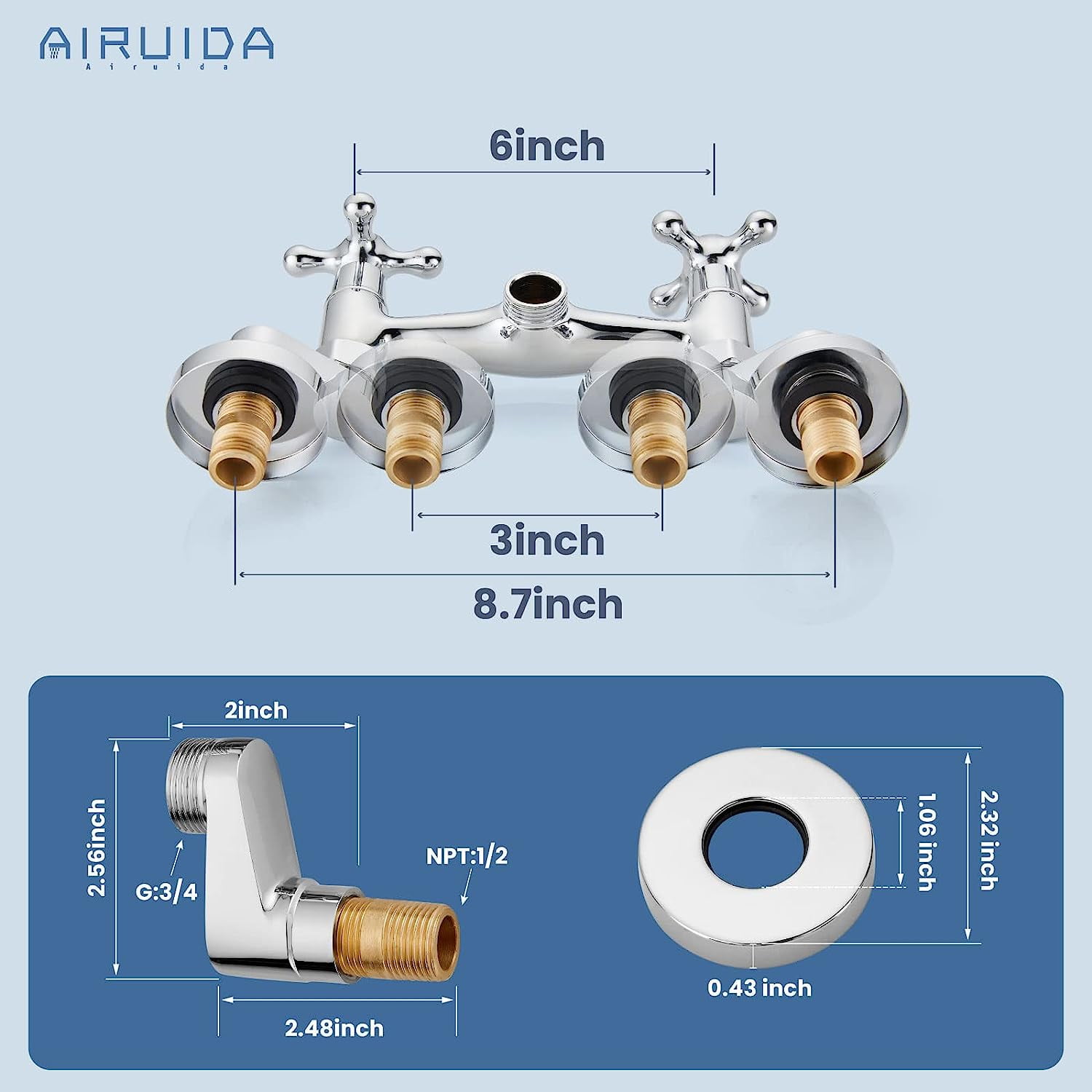 Wall Mounted Kitchen Faucet 6 Inch Spout 360 Rotatable Double Handle 6 ...