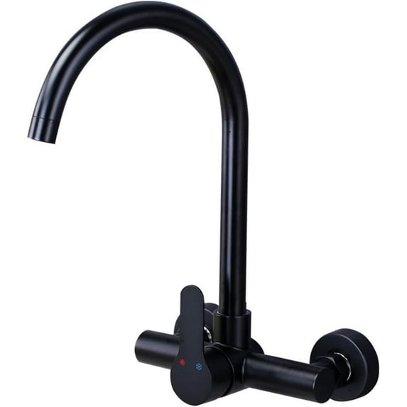 Wall Mounted Kitchen Faucet Black Sink Faucet Stainless Steel Hot Water ...