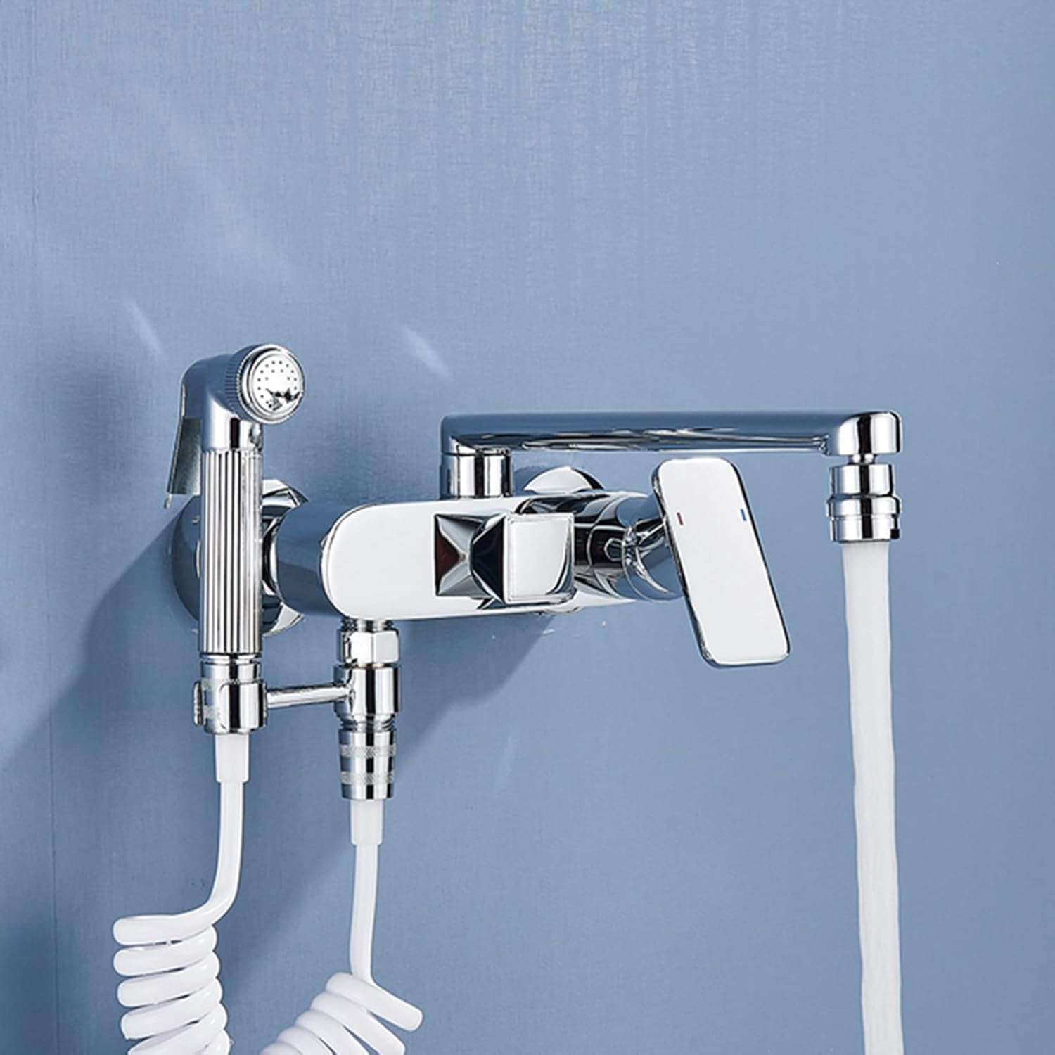 Wall Mounted Kitchen Faucet with Bidet 2 Function Sprayer, Hot And Cold ...