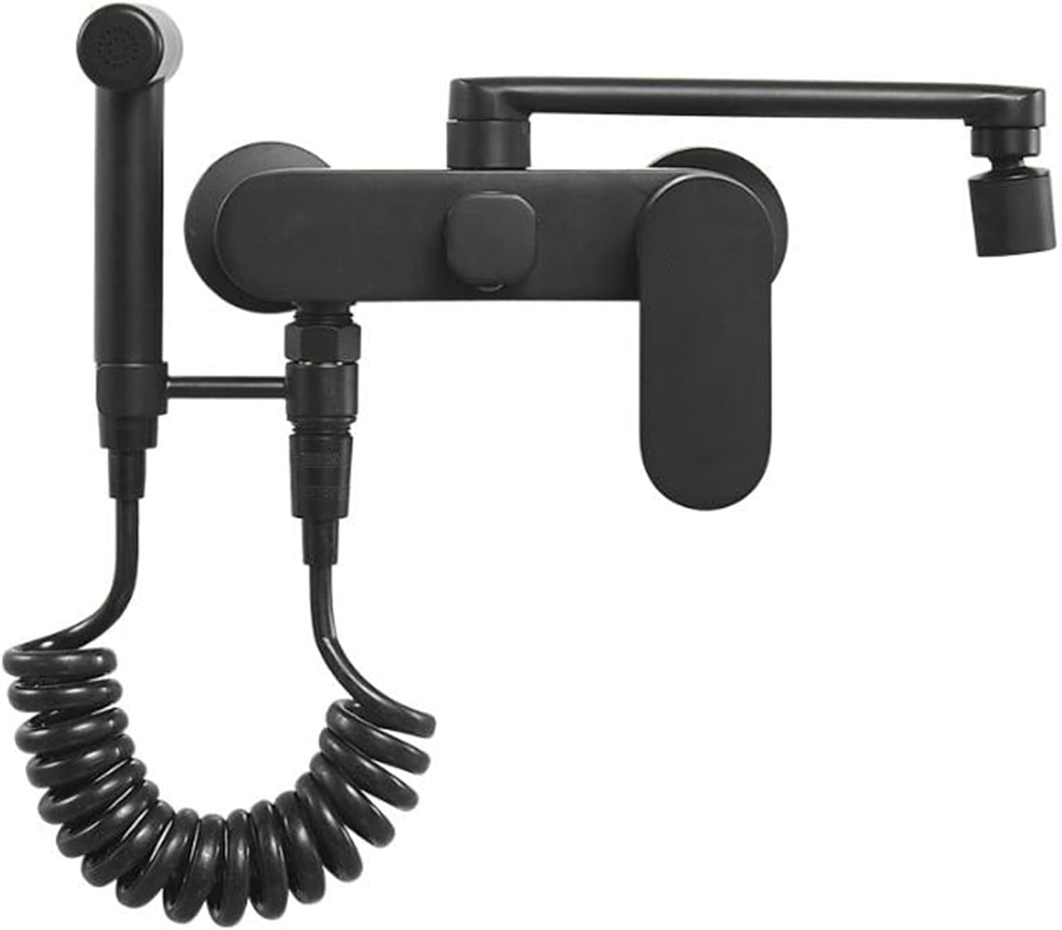 Wall Mounted Kitchen Faucet with Spray Gun Hot and Cold Water Swivel Double Hole Kitchen Faucets ...