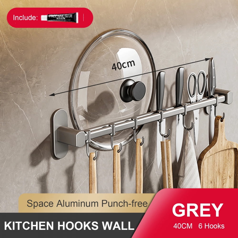 Wall Mounted Kitchen Hook Rack No-Punching Wall Hangers Rail Kitchen ...